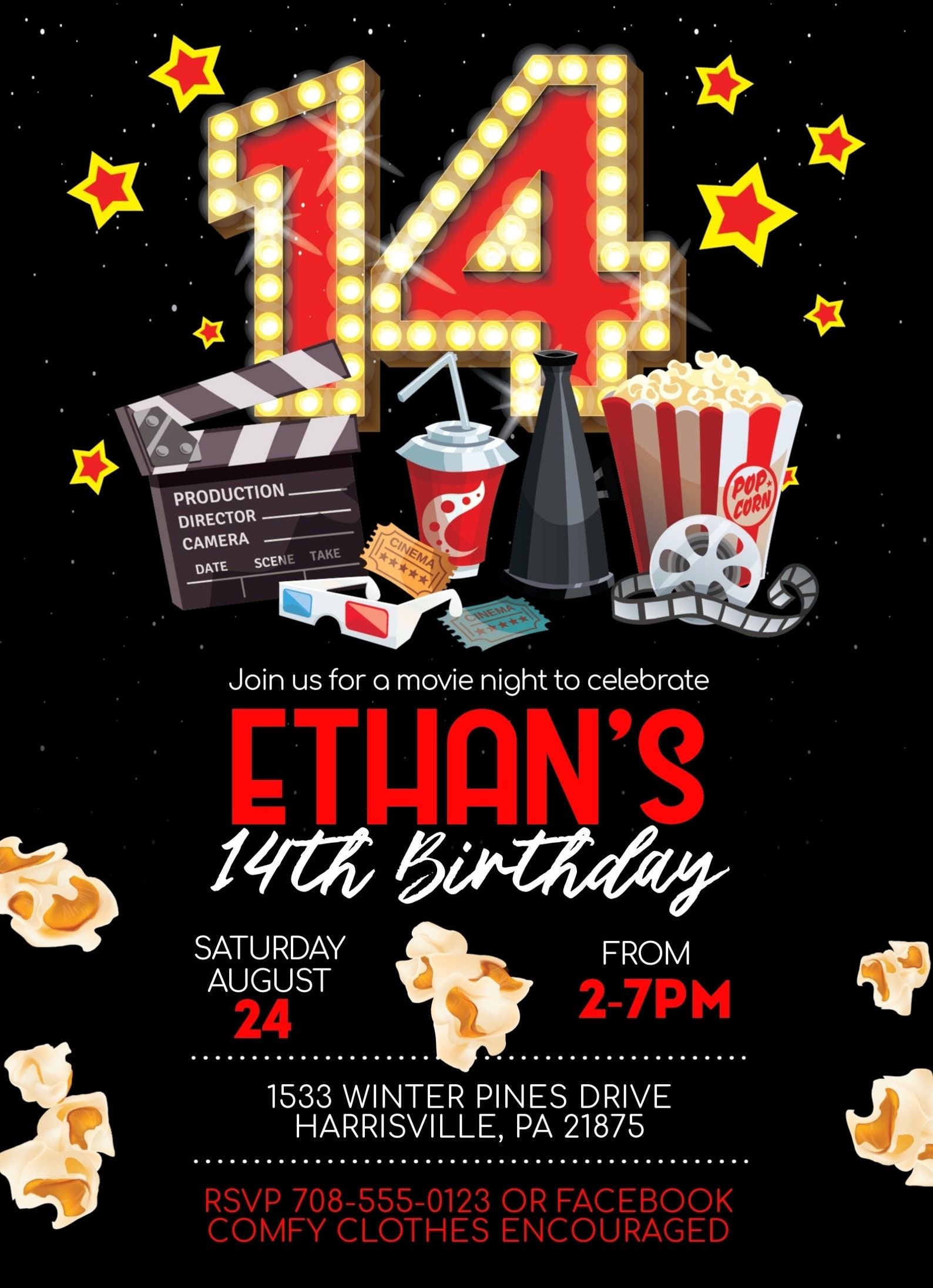 Movie night Theater invitation Movie night party Movie | Etsy