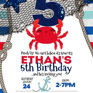 Nautical Invitation, Crab Invitation, Nautical Birthday, Crab Invite ...
