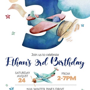 Airplane Birthday Invitation for Airplane Theme Party First Birthday up ...