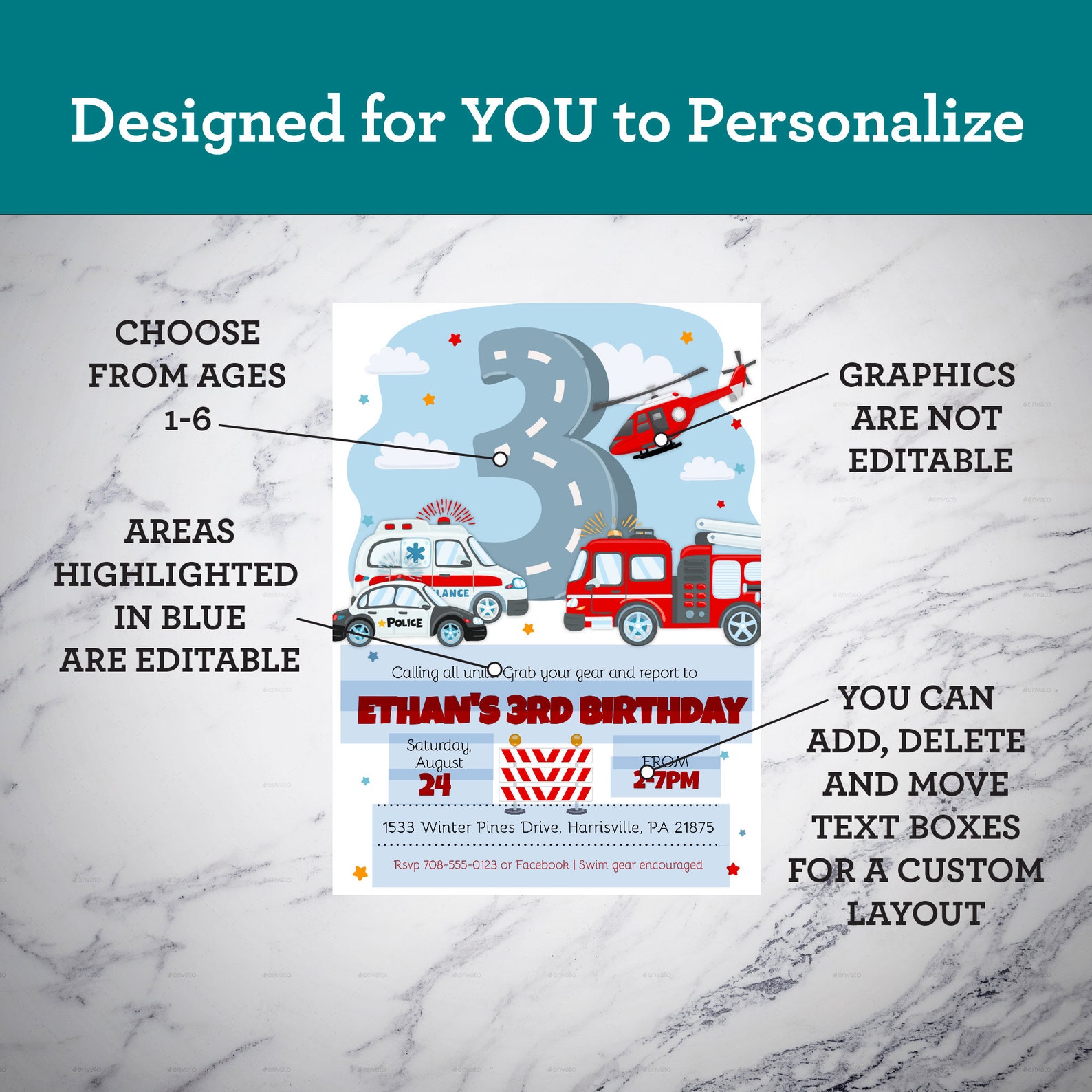 Calling All Units Emergency Squad Invitation Fire Truck - Etsy