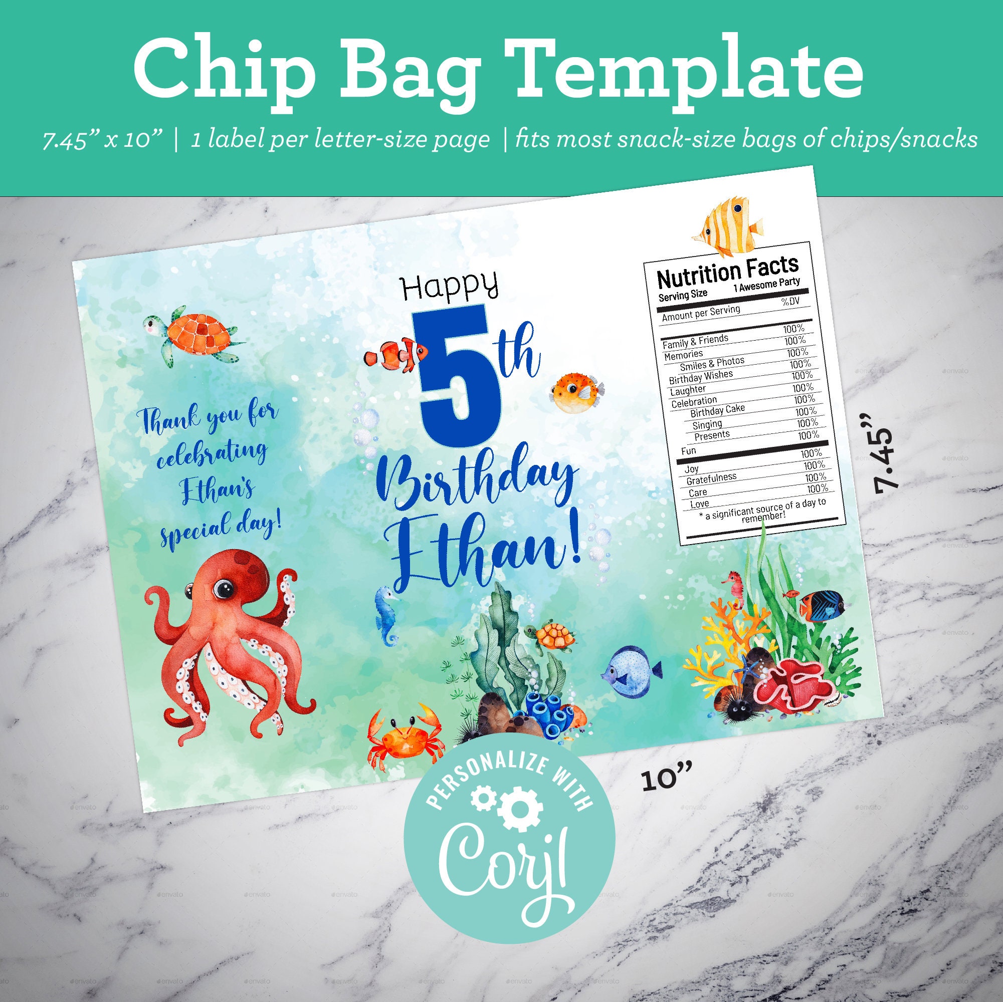 Under the Sea Chip Bag Template Instant Download Editable - Etsy