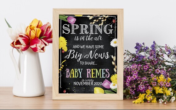 Editable Spring Pregnancy Announcement Sign for Social Media - Baby ...