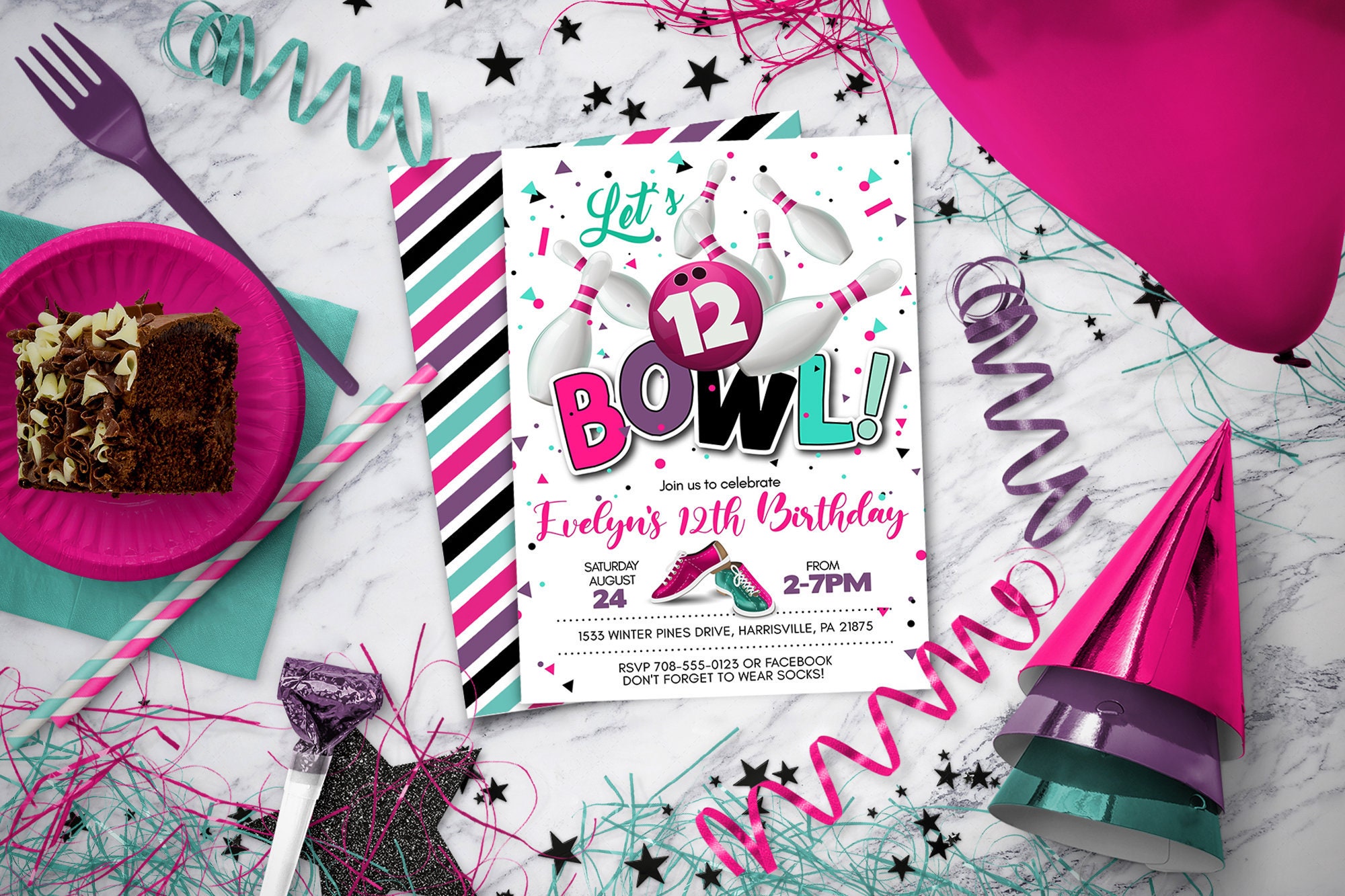 Girl Bowling Party Invitation Bowling Invitations Instant - Etsy