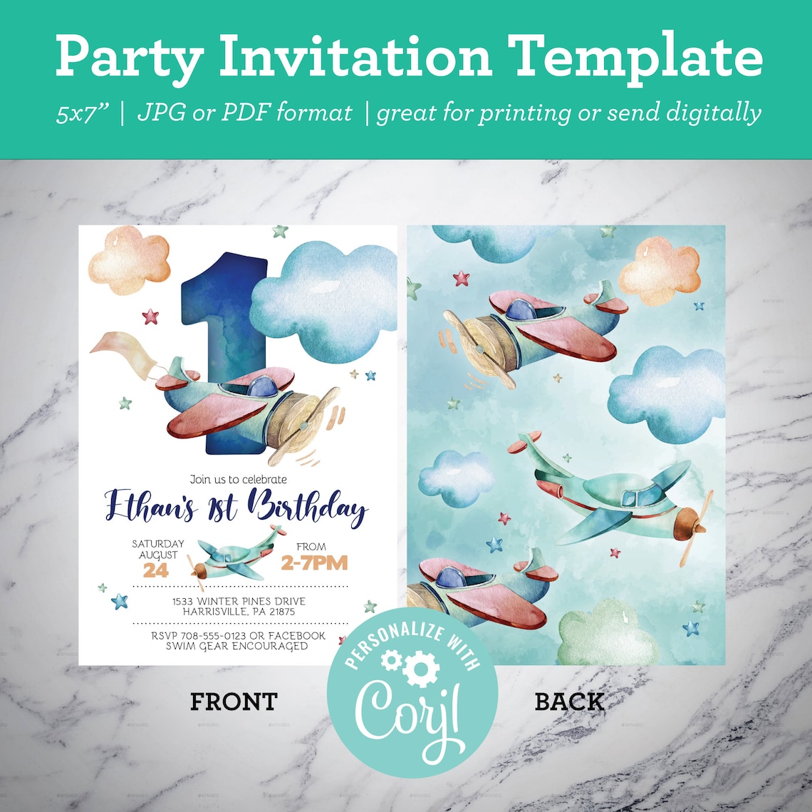 Airplane Birthday Invitation for Airplane Theme Party First - Etsy