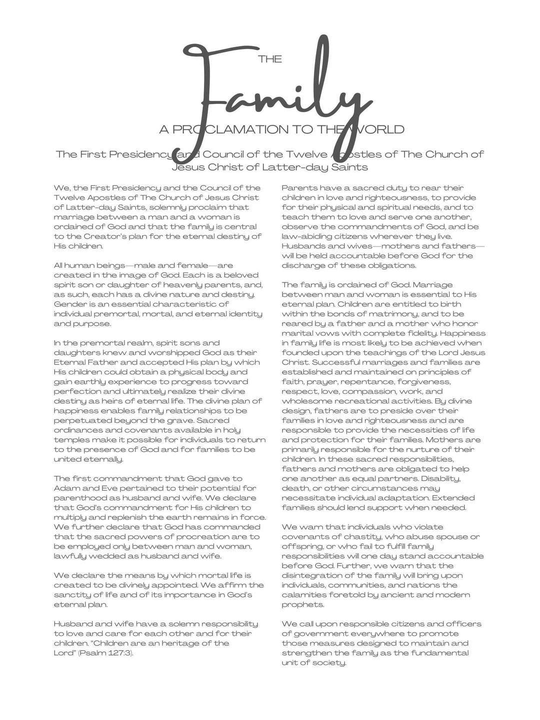 The Family, a Proclamation to the World - Etsy