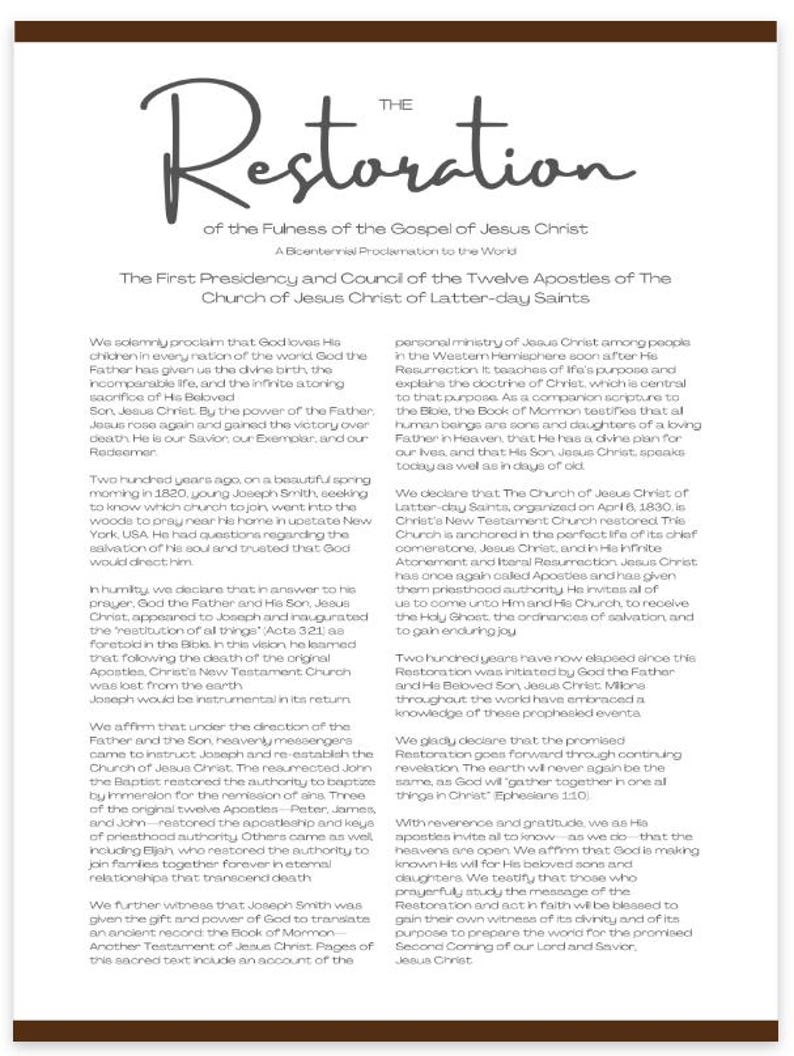 The Restoration Proclamation - Etsy