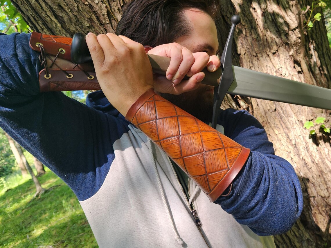 Hand Crafted Medieval Style Leather Bracers, Basket Weave, Squire ...