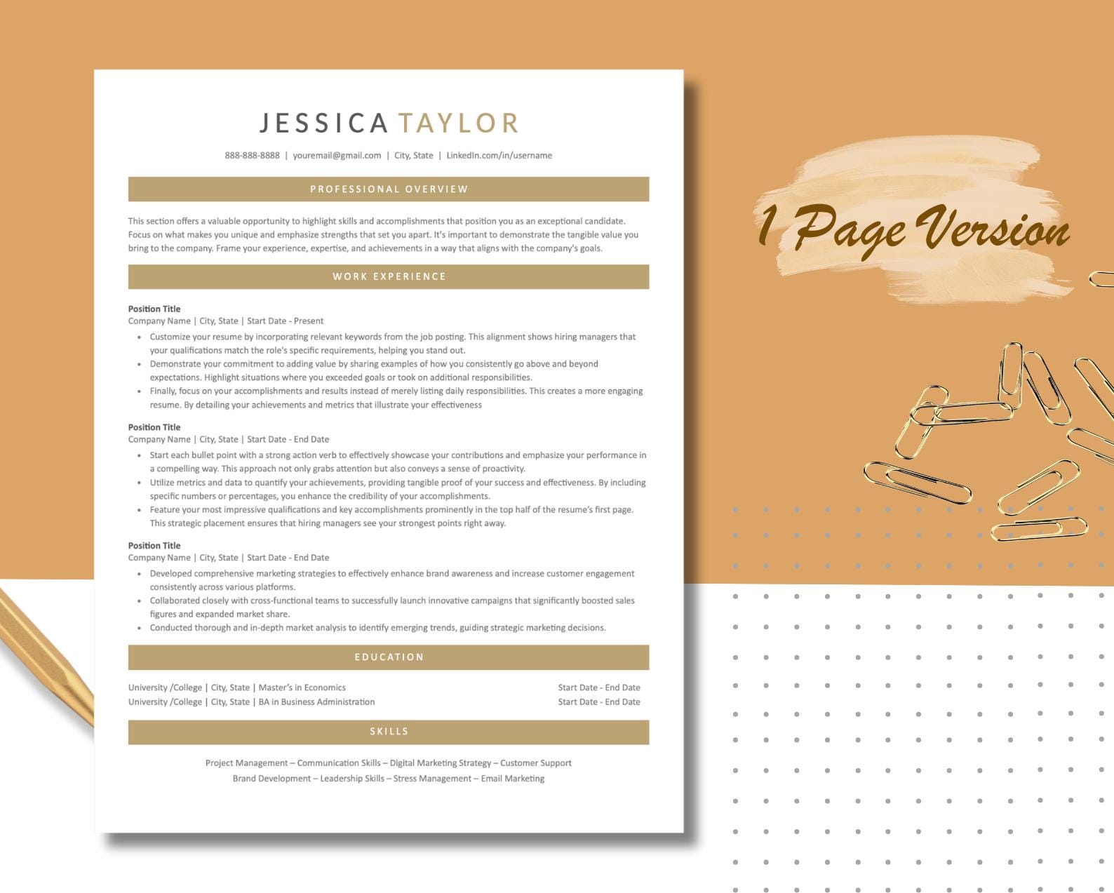 ATS Friendly Resume Template for Word, Google Docs, Pages, CV Resume ...