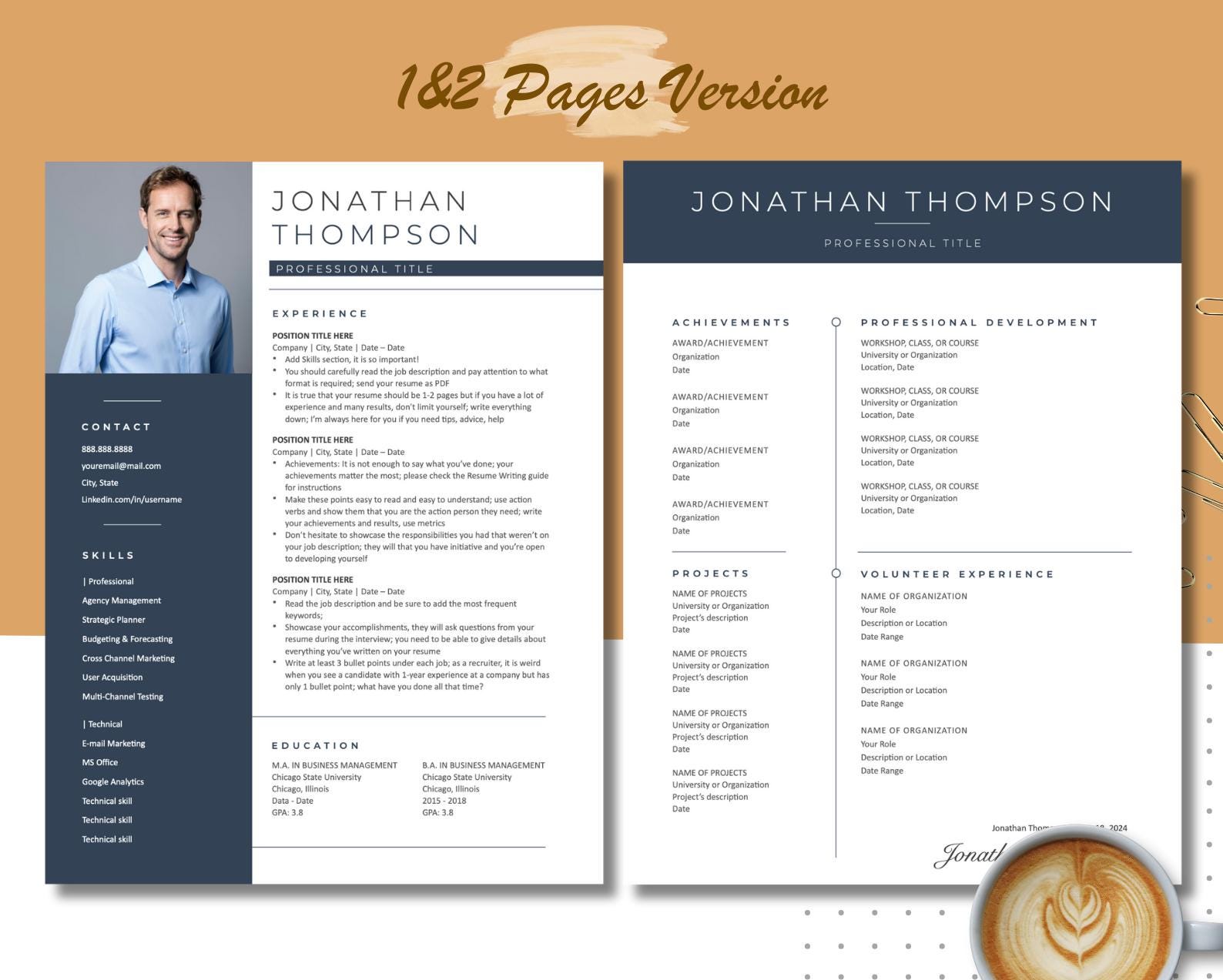 Morden Resume Template CV for Word, Google Docs, Pages, CV Template, Cv Template Np Student ...
