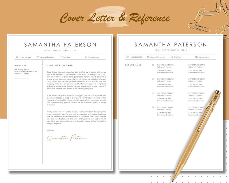 Modern CV Resume Template for Word, Google Docs, Pages, CV Template, Cv ...