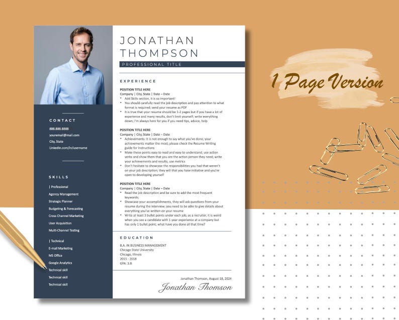 Morden Resume Template CV for Word, Google Docs, Pages, CV Template, Cv Template Np Student ...