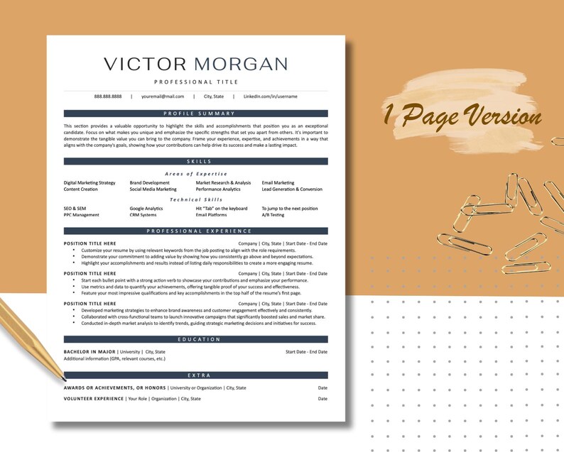 ATS Friendly Resume Blue Template for Word, Google Docs, Pages, CV ...