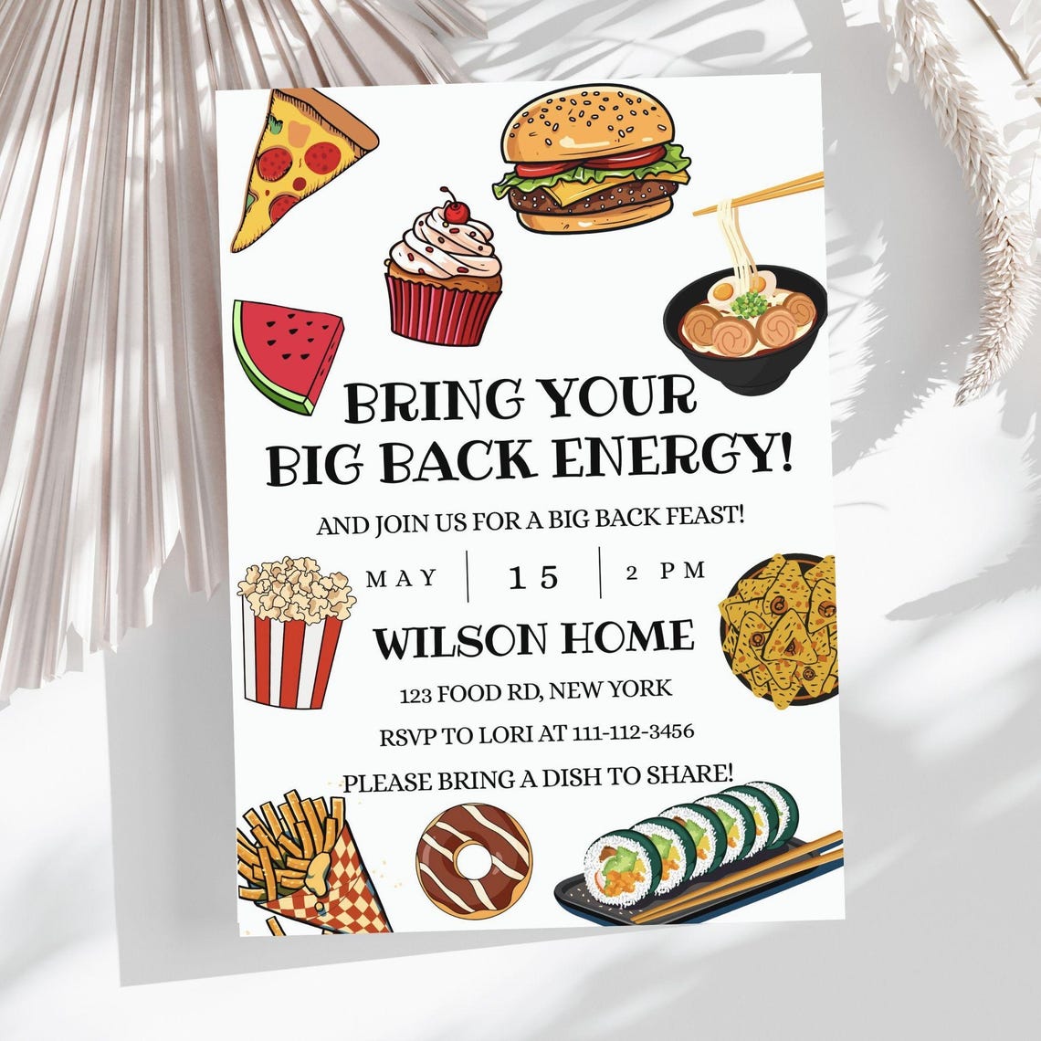 Editable Big Back Energy Invite, Backyard BBQ Invitation, Summer ...
