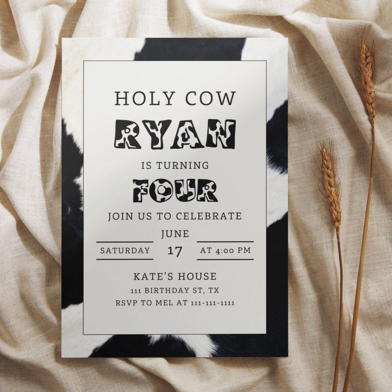 Editable Cow Print Birthday Invitation: Farm Party Template (digital ...