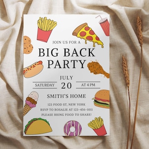 Big Back Party Invitation, Editable Backyard BBQ Invite, Food Party ...