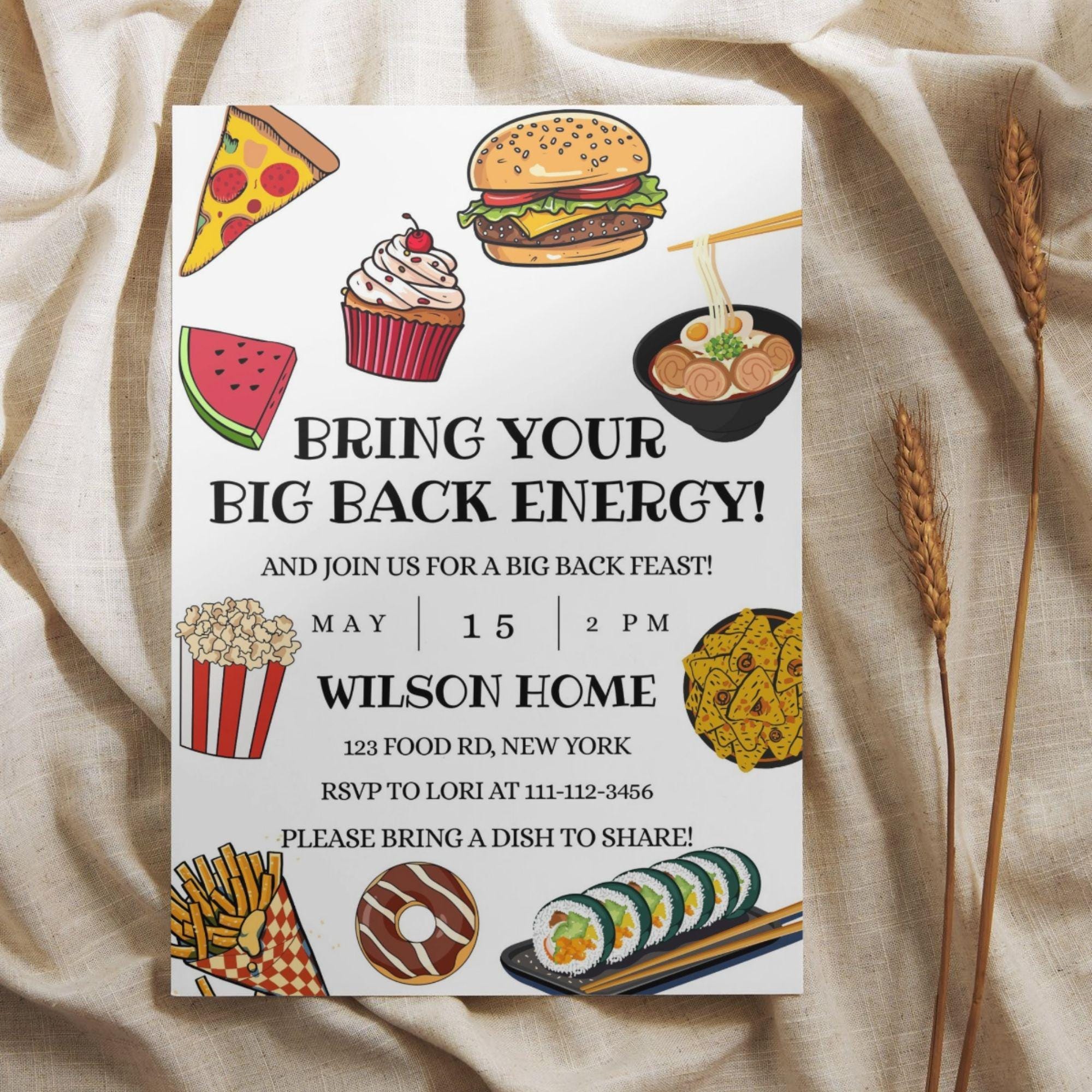 Editable Big Back Energy Invite, Backyard BBQ Invitation, Summer ...