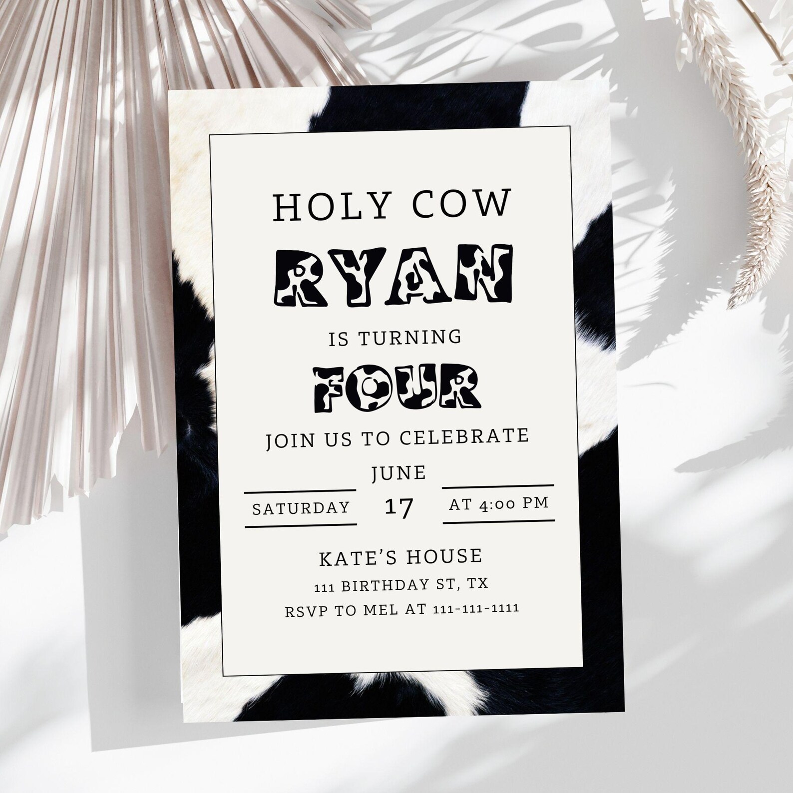 Editable Cow Print Birthday Invitation: Farm Party Template (digital ...