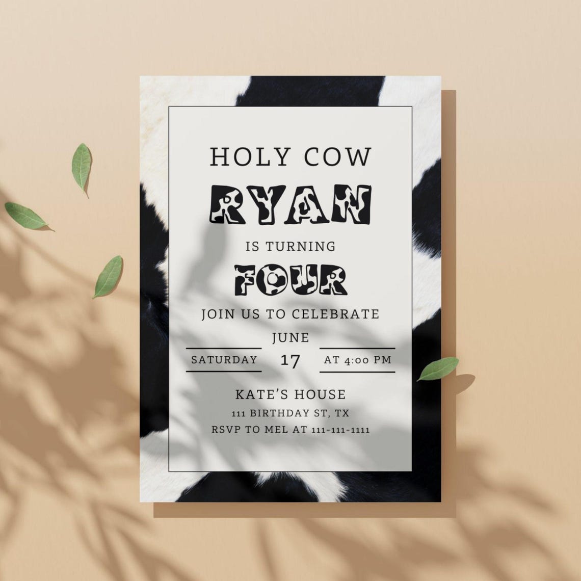 Editable Cow Print Birthday Invitation: Farm Party Template (digital ...