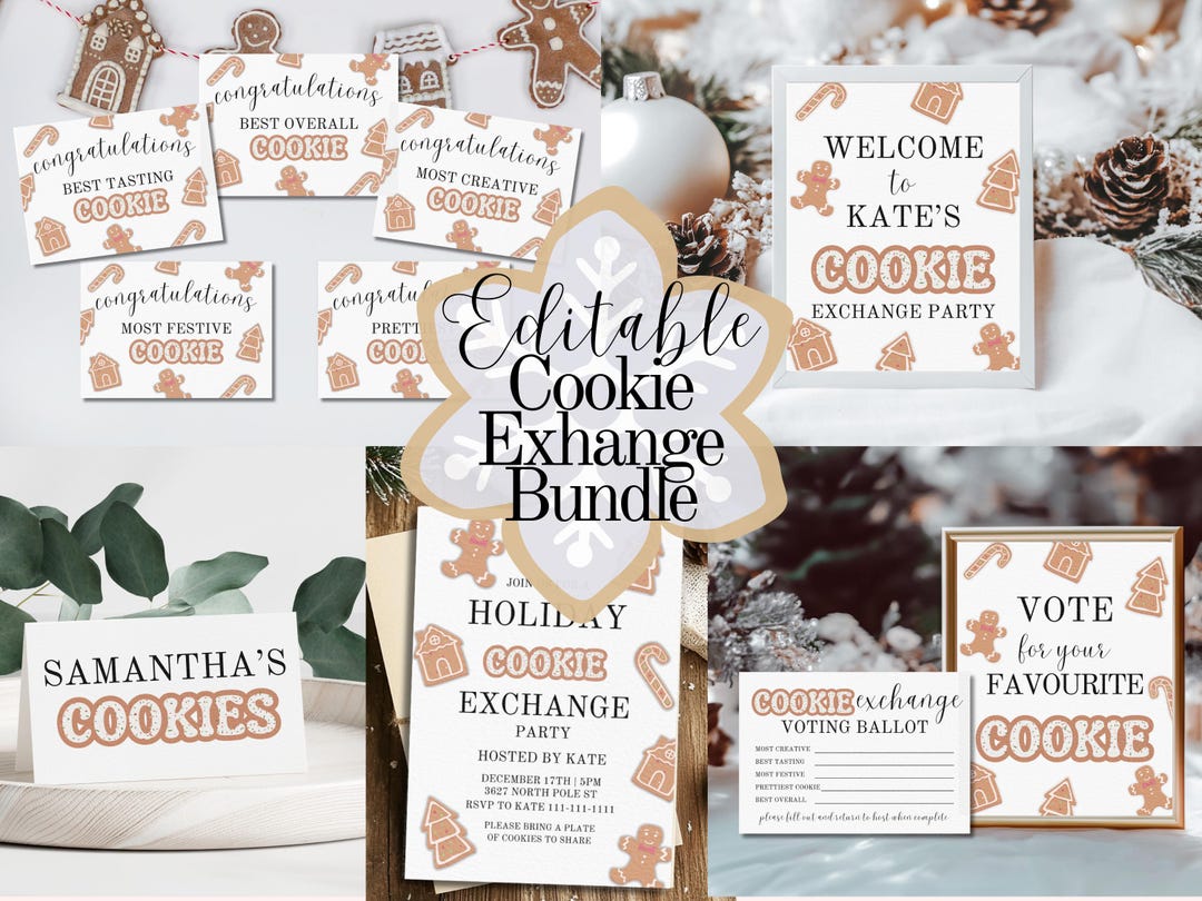 Editable Christmas Cookie Exchange Bundle, Holiday Cookie Swap Party ...