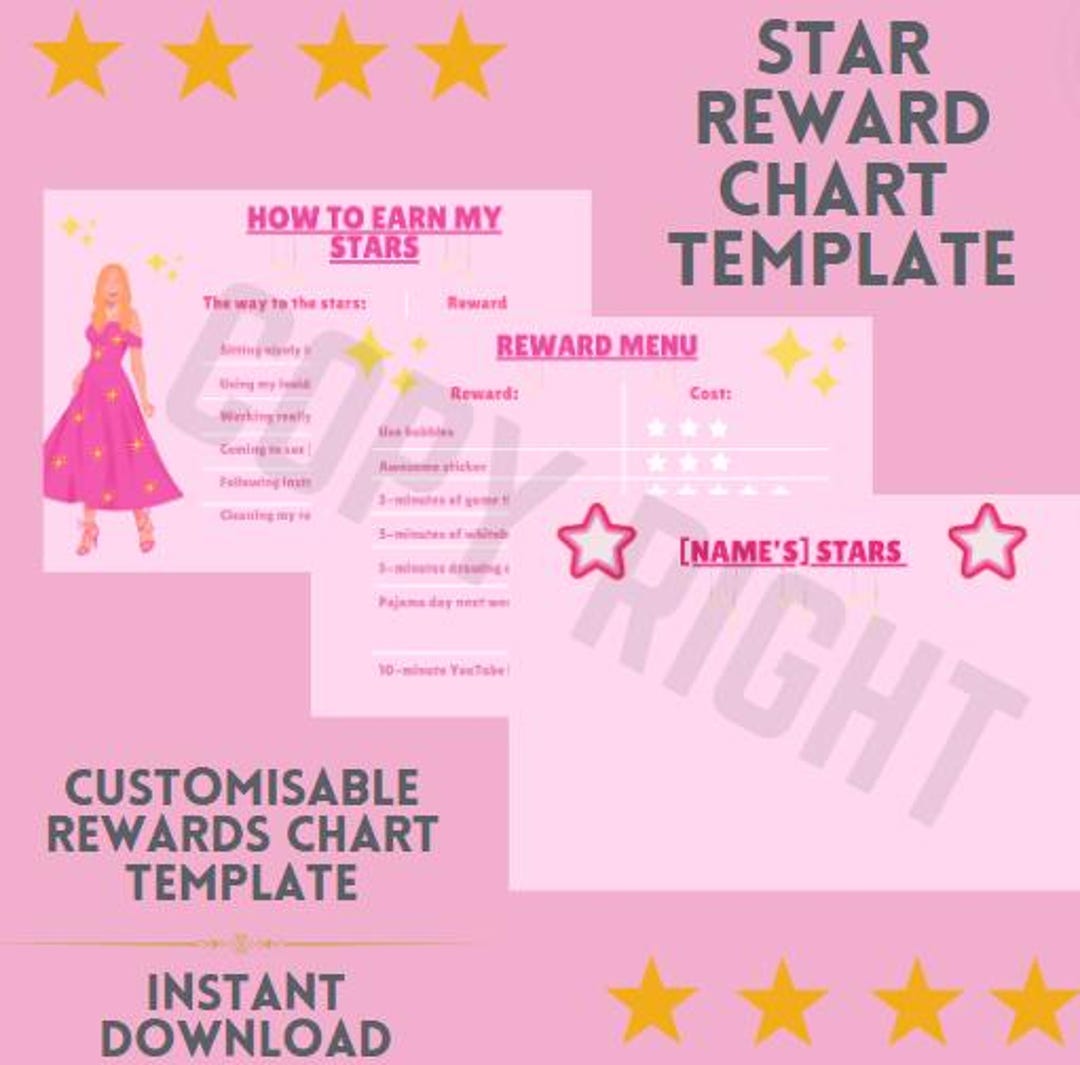 Customisable Star Reward Chart (pink) - Etsy