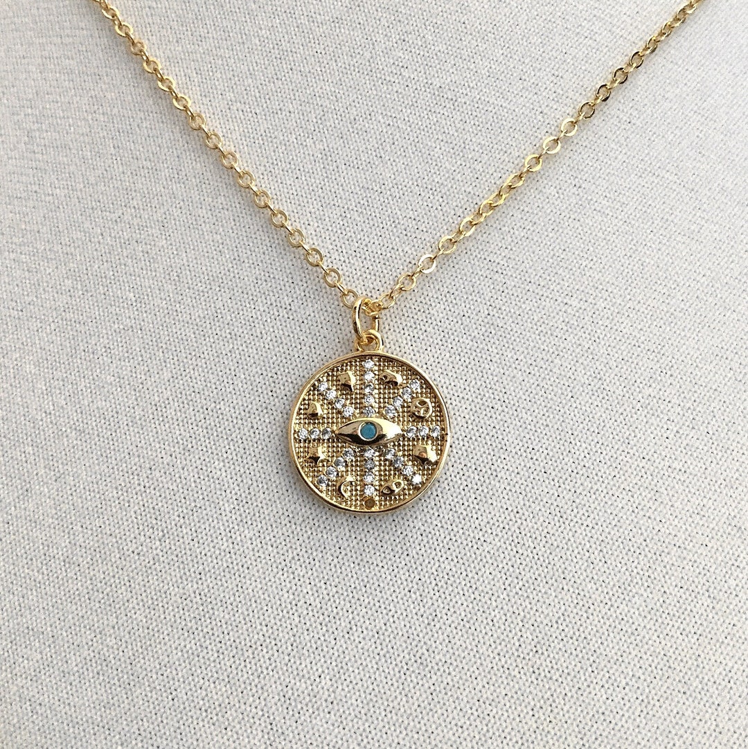 Evil Eye Necklace, Turquoise All Seeing Eye Charm, Cubic Zirconia Third ...