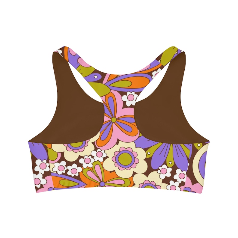 Retro 70s Floral Print Sports Bra: Groovy Workout Top - Etsy