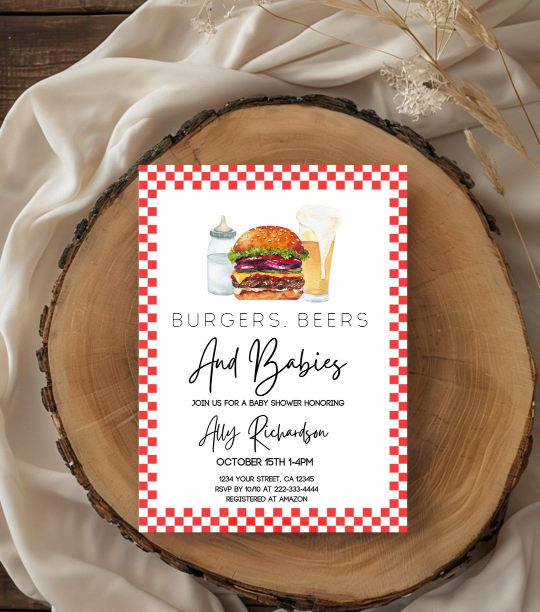 Burgers, Beer and Baby Shower Invitation, Themed Invitation, Baby ...