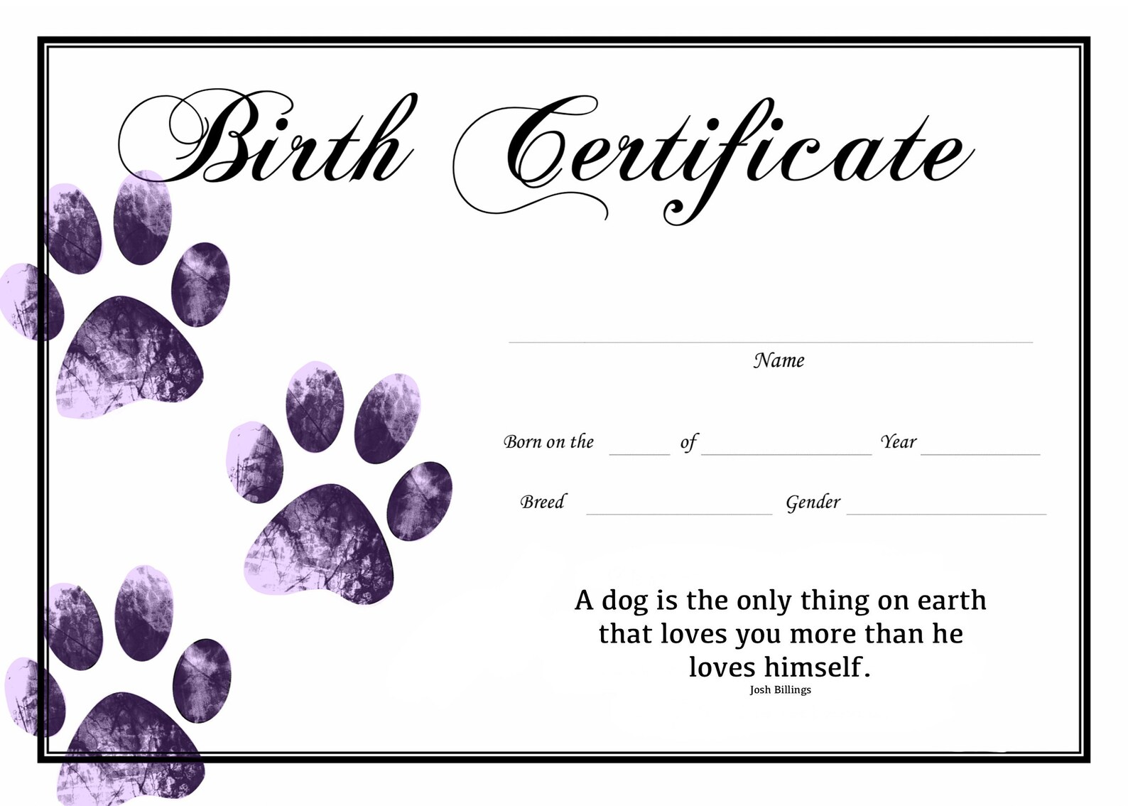 Dog Birth Certificate For Boy Or Girl Puppy Breeder Simple Etsy Dog Birth Certificate For Boy Or Girl Puppy Breeder Simple Etsy