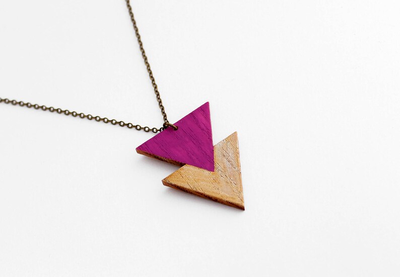 Geometric Double Triangle Wooden Necklace Minimalist - Etsy