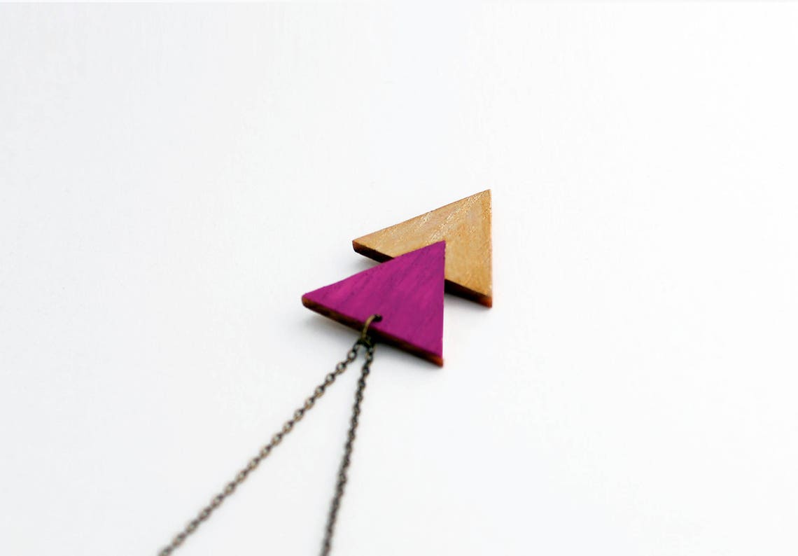 Geometric Double Triangle Wooden Necklace Minimalist - Etsy