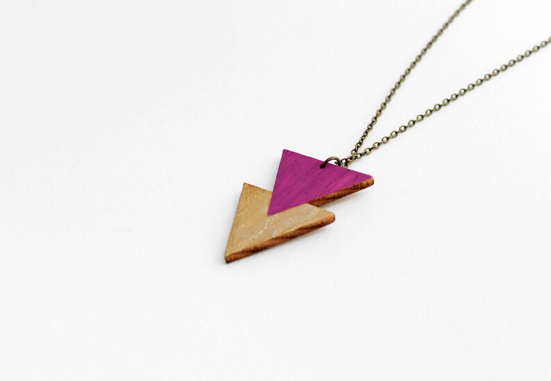 Geometric Double Triangle Wooden Necklace Minimalist - Etsy