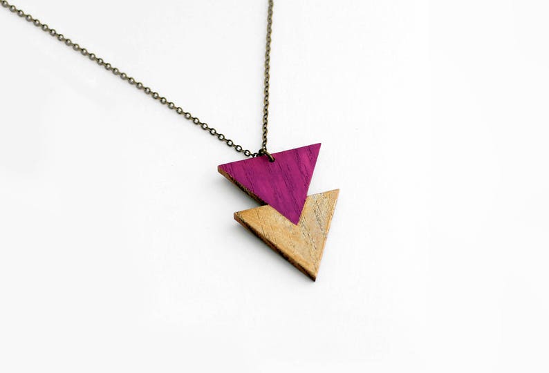Geometric Double Triangle Wooden Necklace Minimalist - Etsy