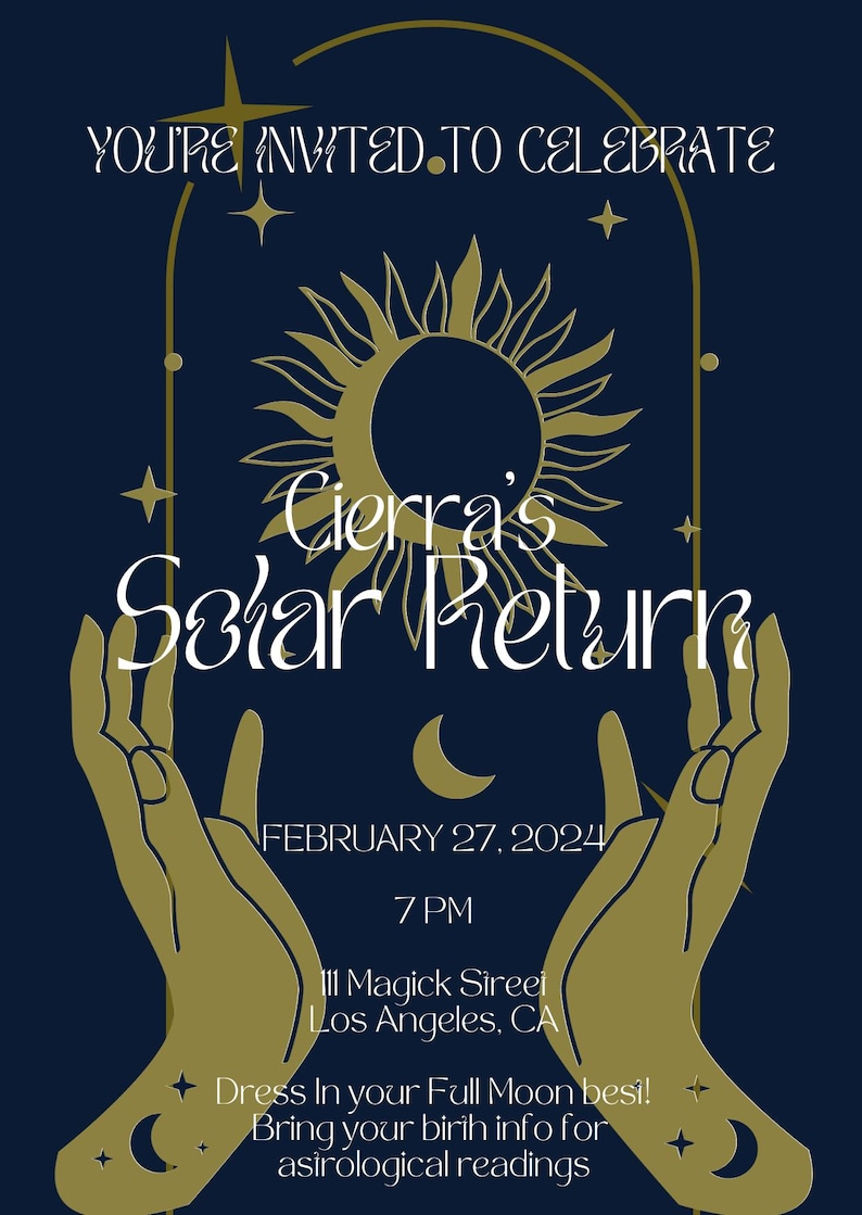Solar Return Birthday Invite Sapphire Witchy Astrology Themed Party ...