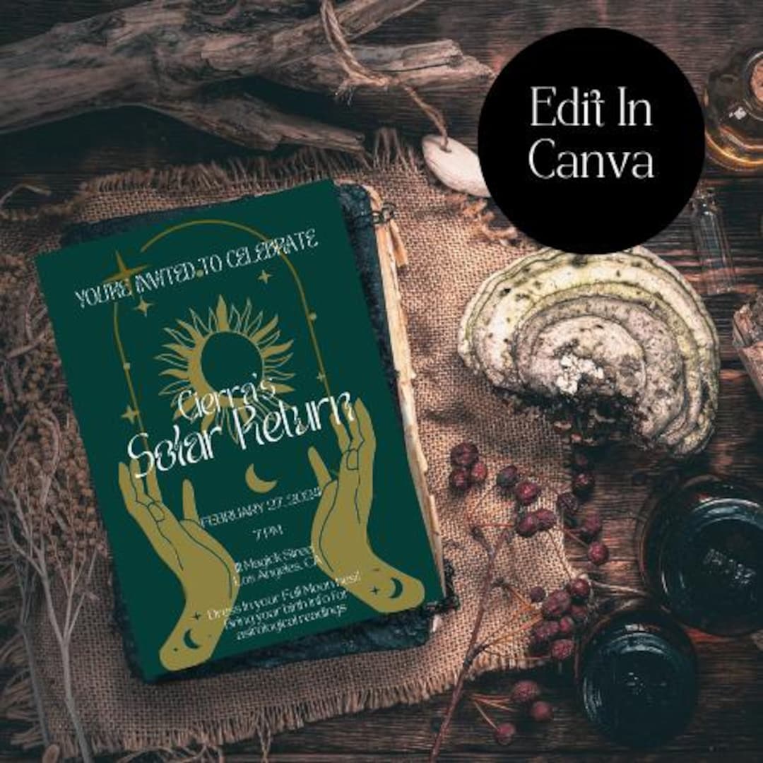 Witchy Astrology Themed Birthday Party Invitation Solar Return Canva ...