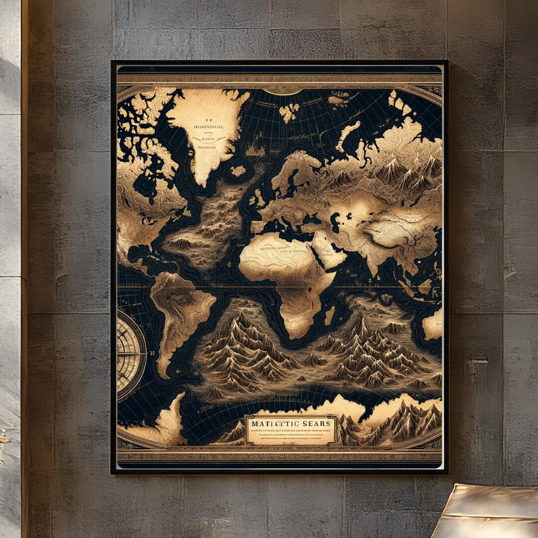Vintage Old English Map Art Print: Black & Gold Historical Wall Decor ...