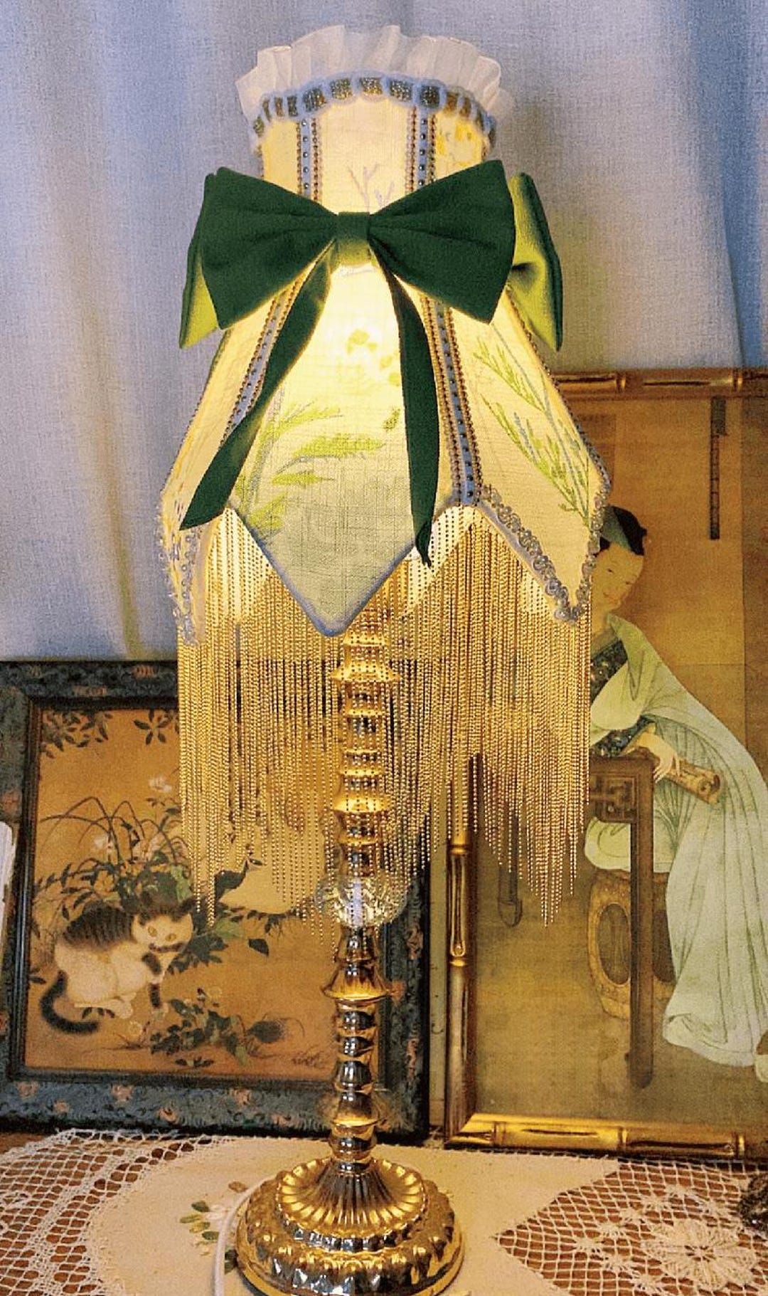 Handmade Cottagecore Table Lamp: French Vintage Floral Bedside Lighting ...