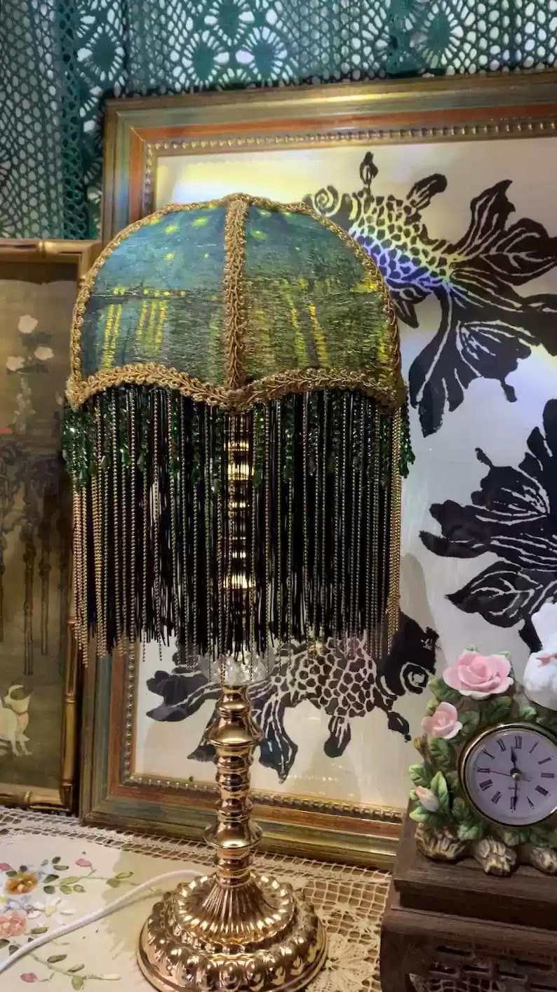 Van Gogh Starry Night Lamp – Handmade Tassel Fringe Table Lamp - Etsy