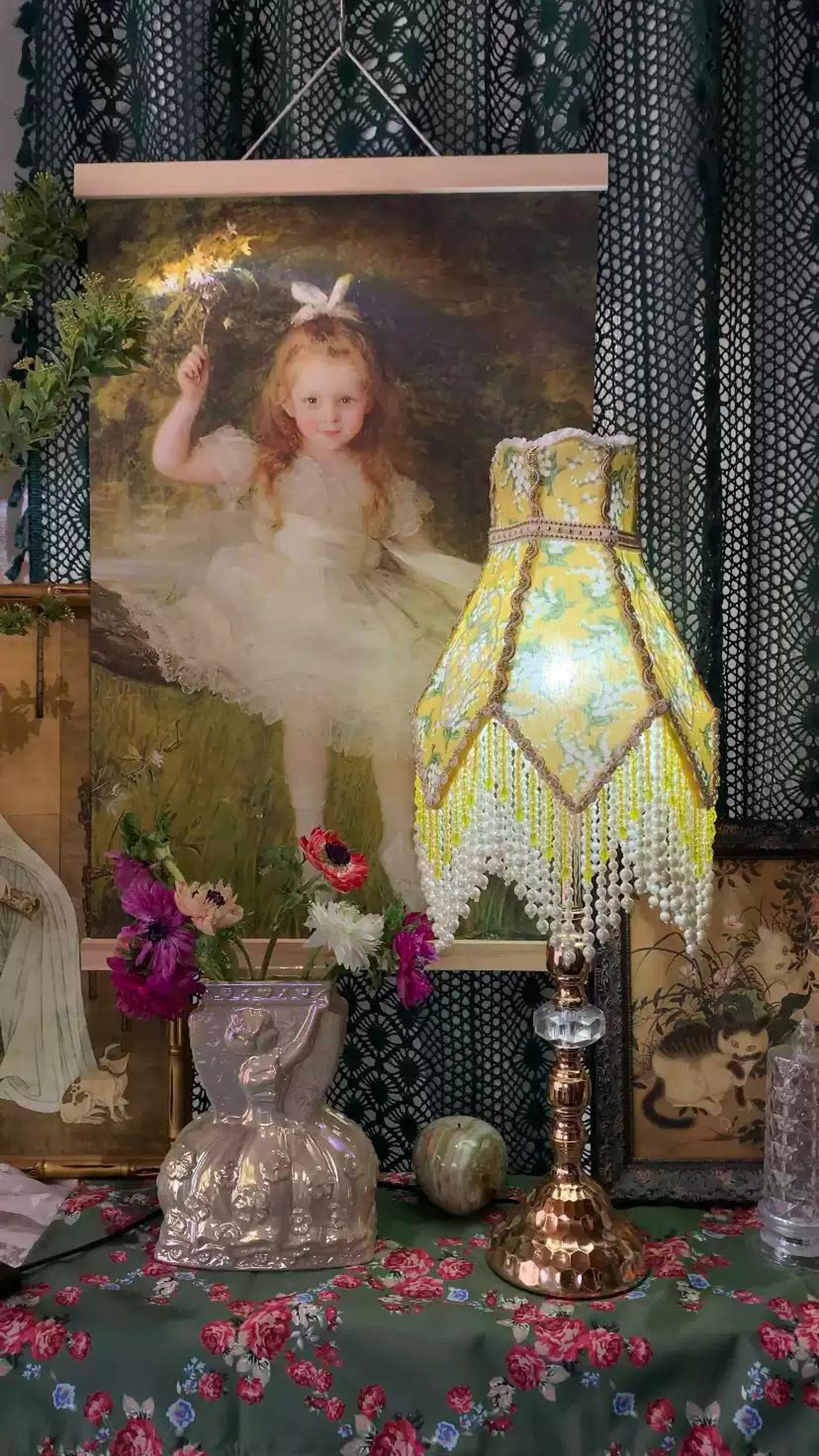 French Vintage Tulip & Lily Lamp • Hand-painted Floral Shade ...