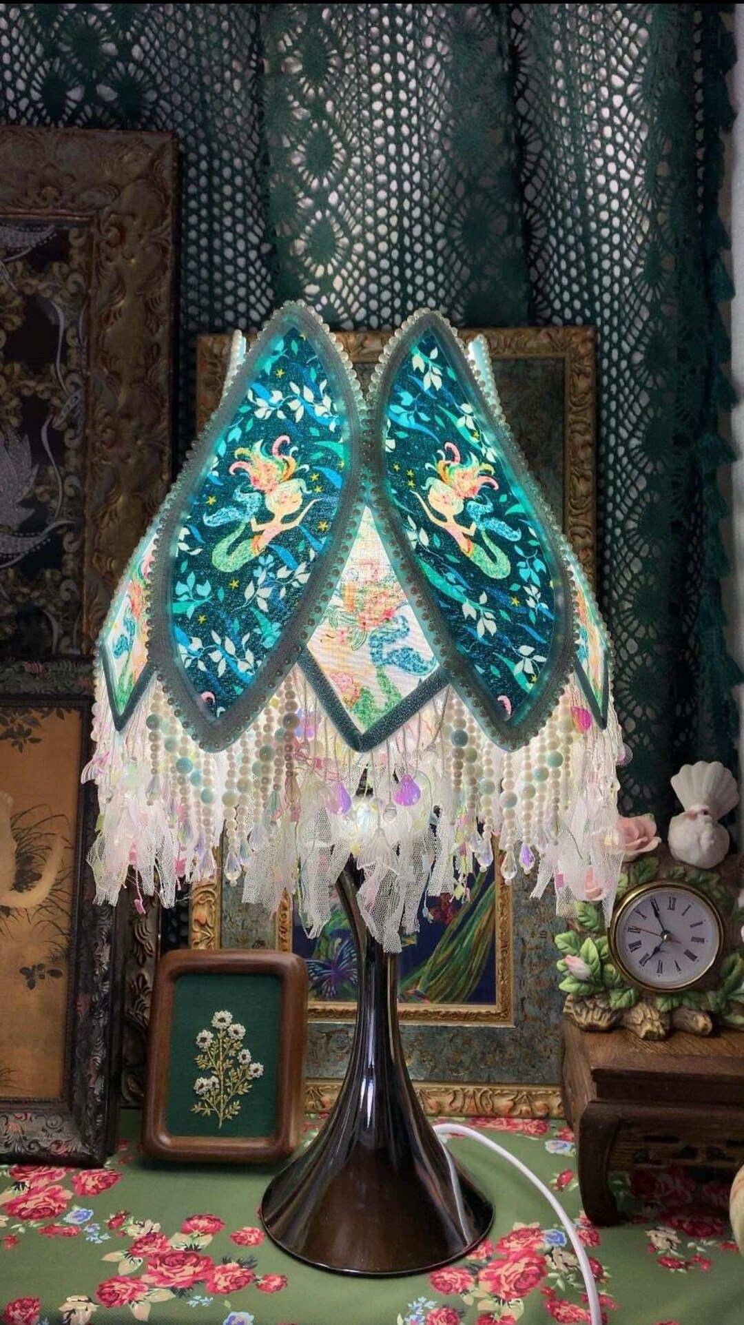 Handmade Mermaid Table Lamp – Ocean Night Light With Pearl Beads - Etsy