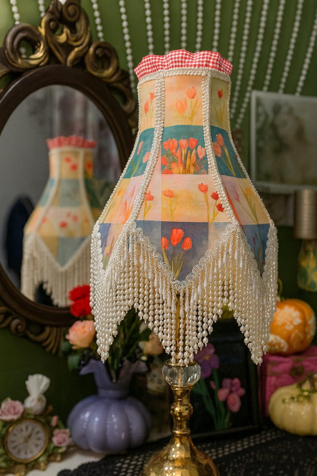 Handmade Floral Cottagecore Table Lamp – Vintage Romantic Lampshade ...