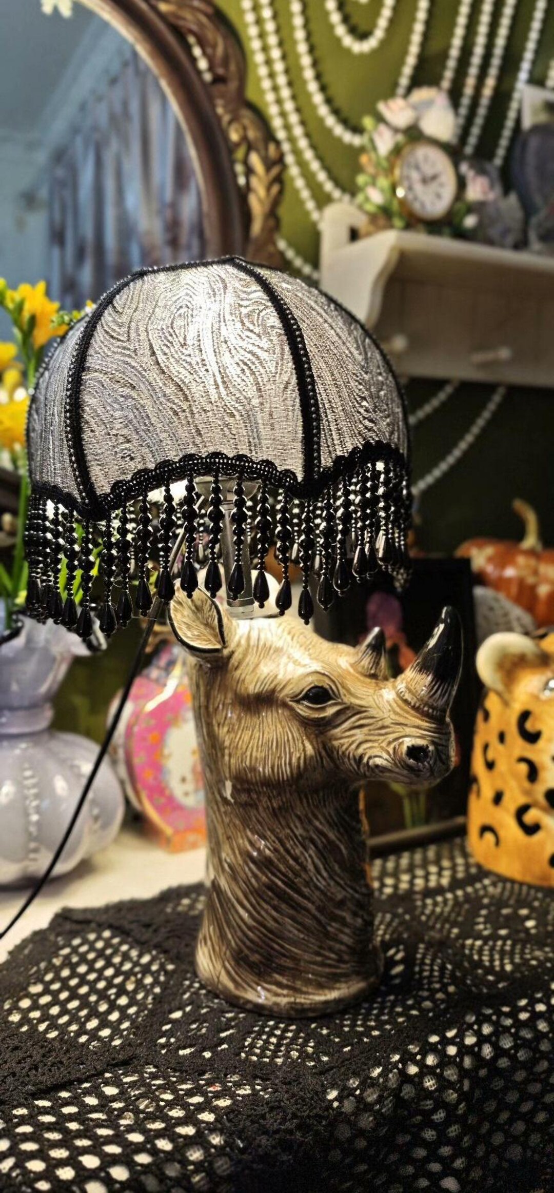 Handmade Rhino Table Lamp | Ceramic Animal Art Decor | Rustic French ...