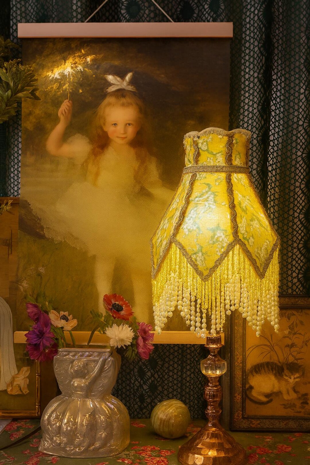 Lily of the Valley Table Lamp • Vintage Floral Beaded Shade ...