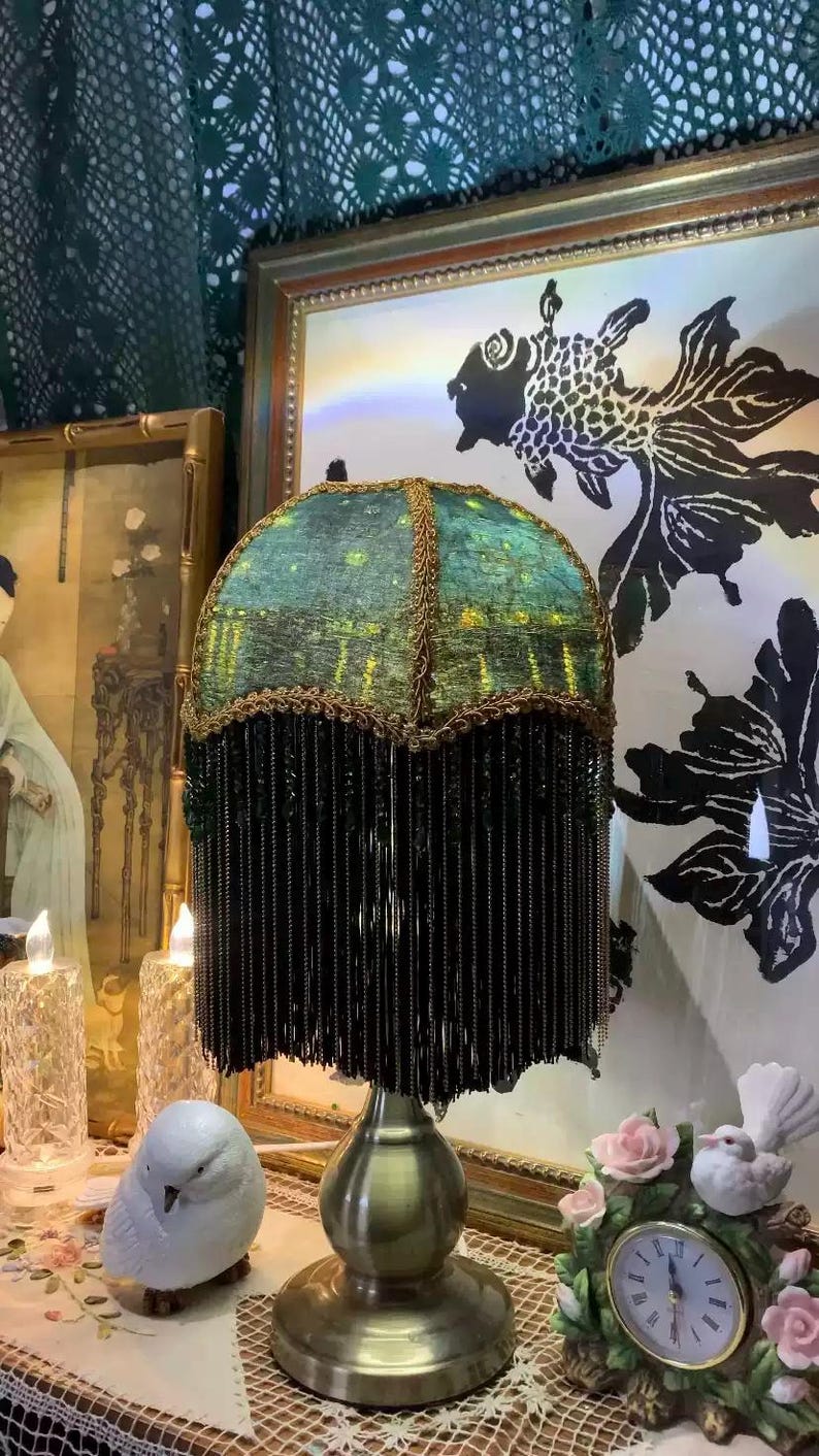 Van Gogh Starry Night Lamp – Handmade Tassel Fringe Table Lamp - Etsy