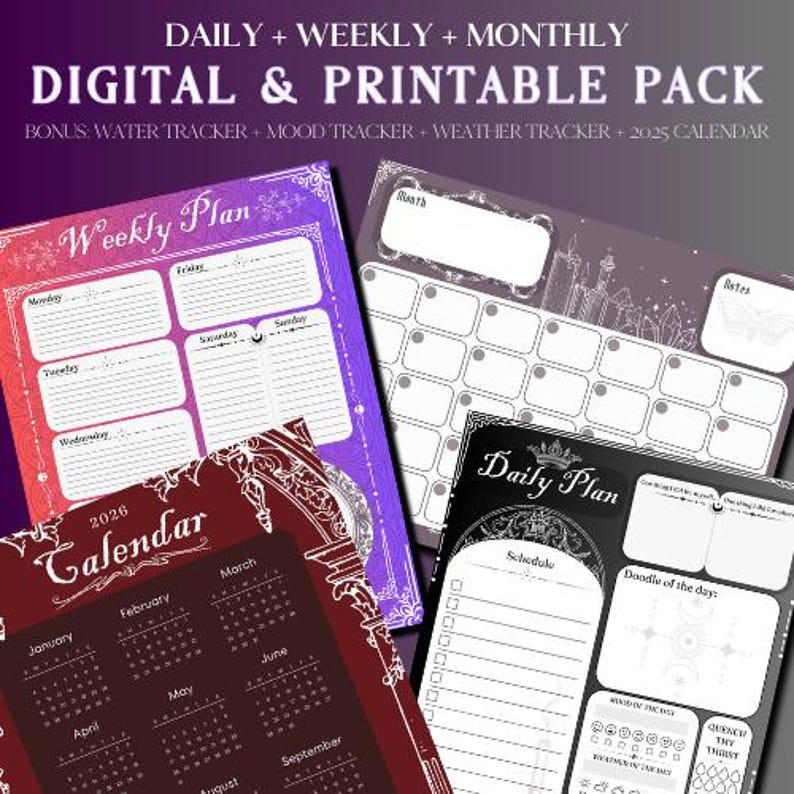 Gothic Digital Planner Set| Instant Download | Weekly Planner, Daily ...