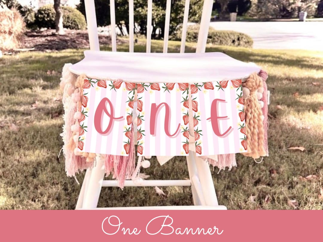 Strawberry First Birthday High Chair Banner Printable, Party First ...