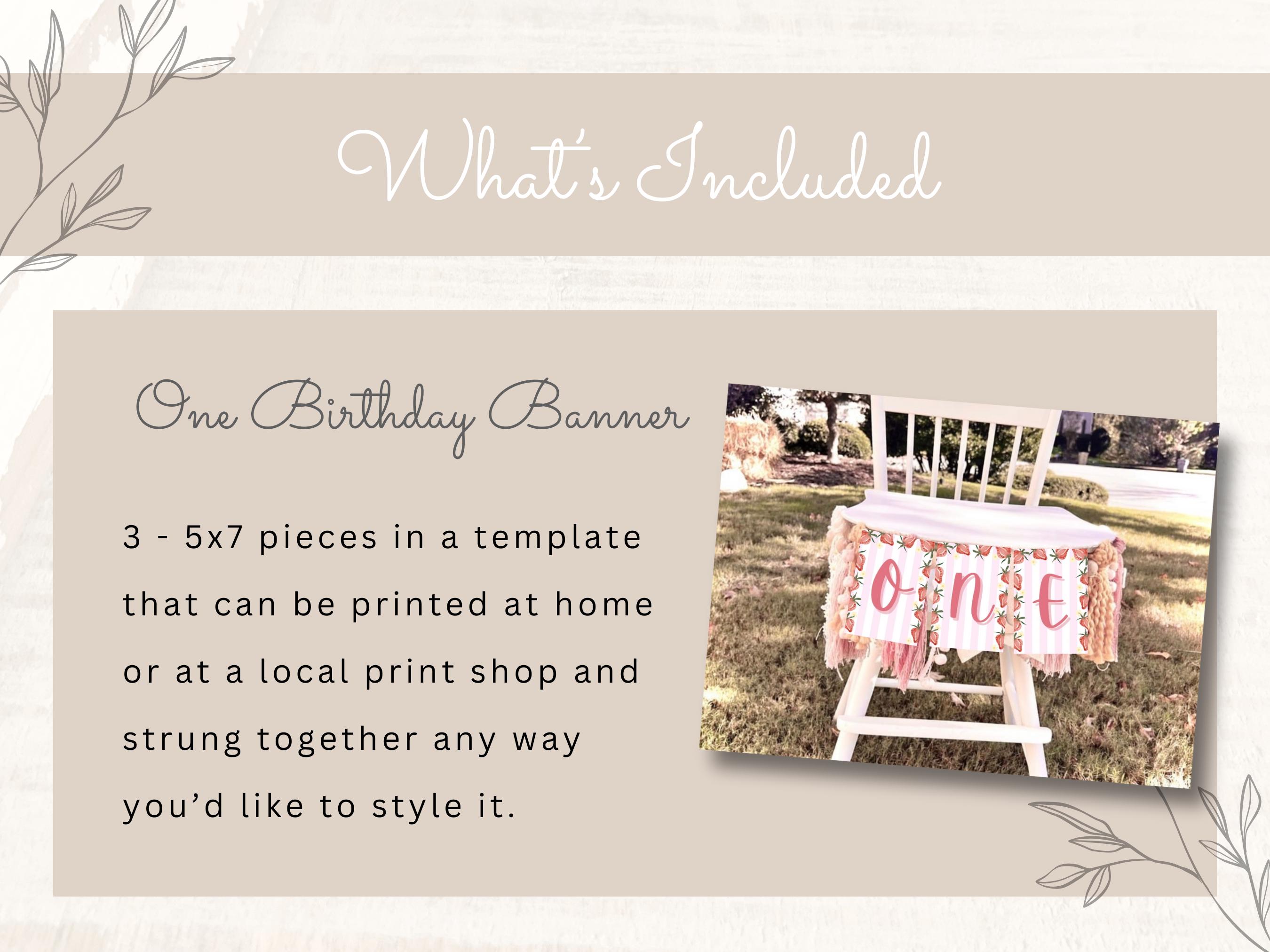 Strawberry First Birthday High Chair Banner Printable, Party First ...