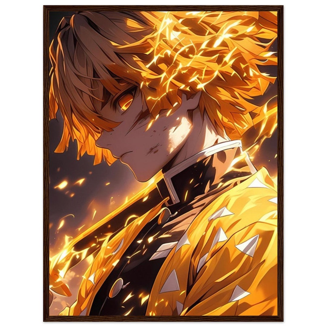 Zenitsu Agatsuma Demon Slayer Classic Semi-glossy Paper Wooden Framed ...