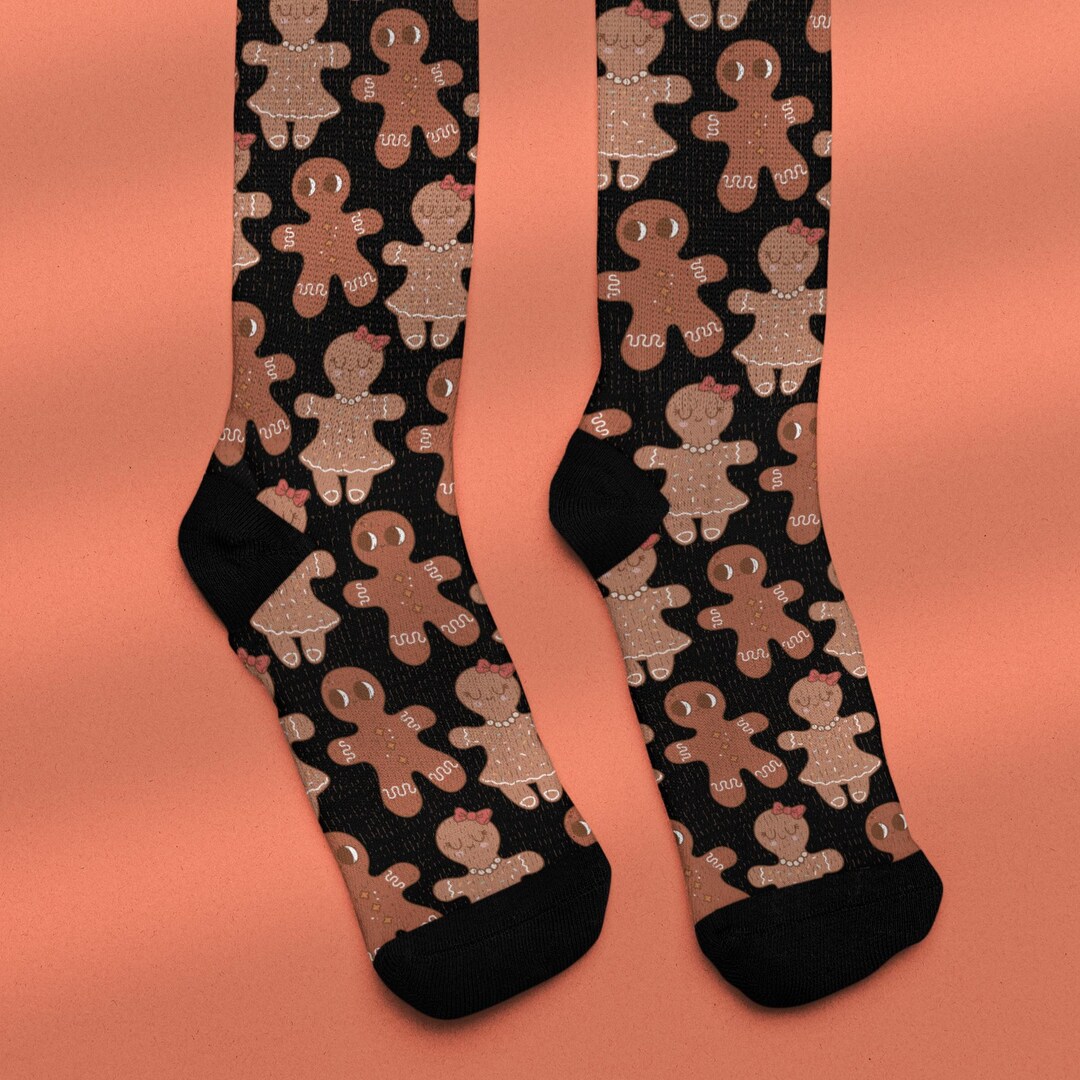 Gingerbread Cookie Socks, Christmas Gingerbread People Socks, Christmas ...
