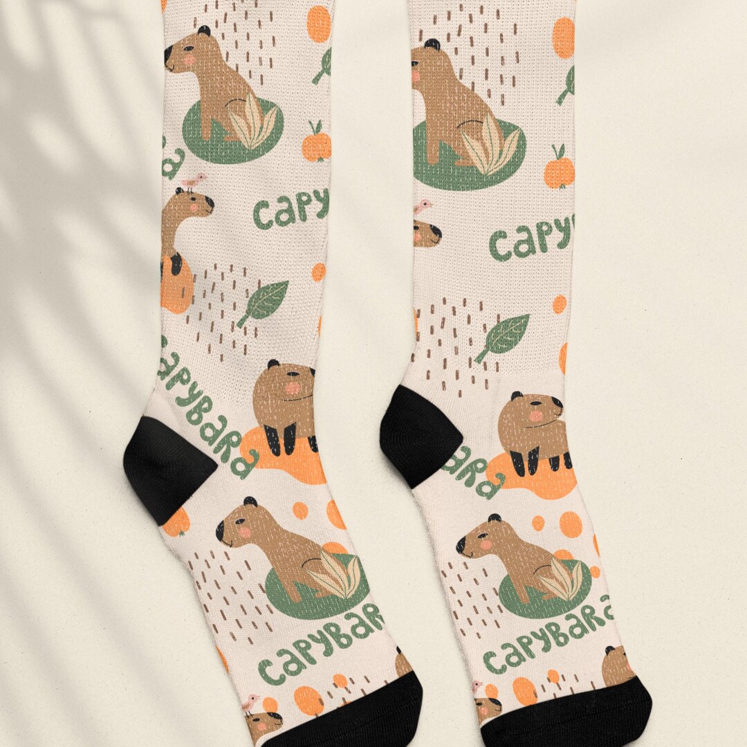 Capybara Socks, Cute Boho Capybara Pattern Socks, Gift for Capybara ...