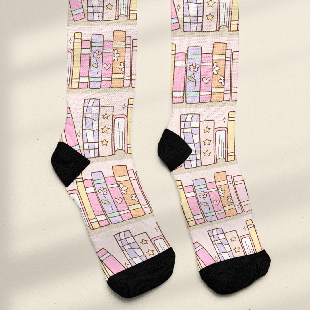 Book Lover Socks, Gift for Someone Who Loves Reading, Bookshelf Printed ...